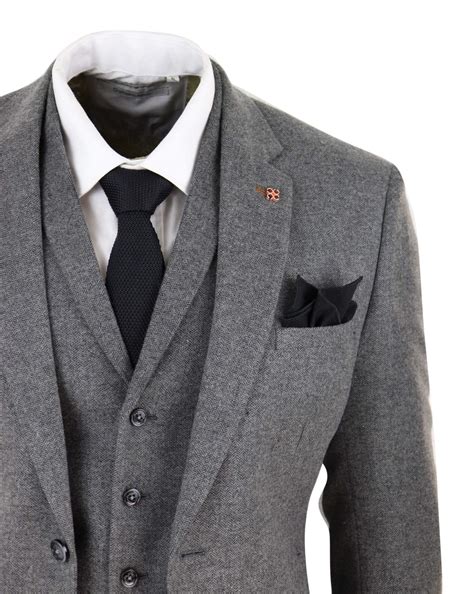 Mens Dark Grey Herringbone Tweed 3 Piece Suit Buy Online Happy Gentleman