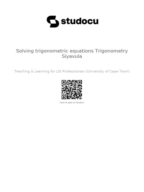 Solving Trigonometric Equations Trigonometry Siyavula Pdf