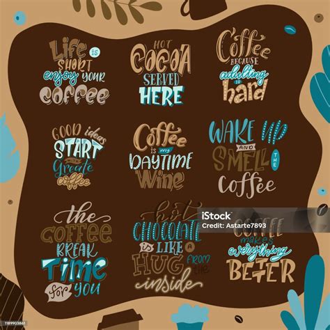 Seperangkat Kutipan Minuman Kopi Kafe Kaligrafi Modern Dengan Elemen
