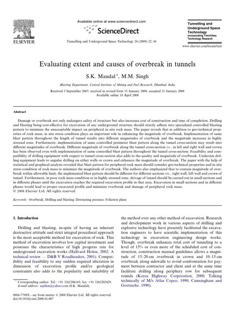 Evaluating Extent And Causes Of Overbreak In Tunnels Pdf Tunnel