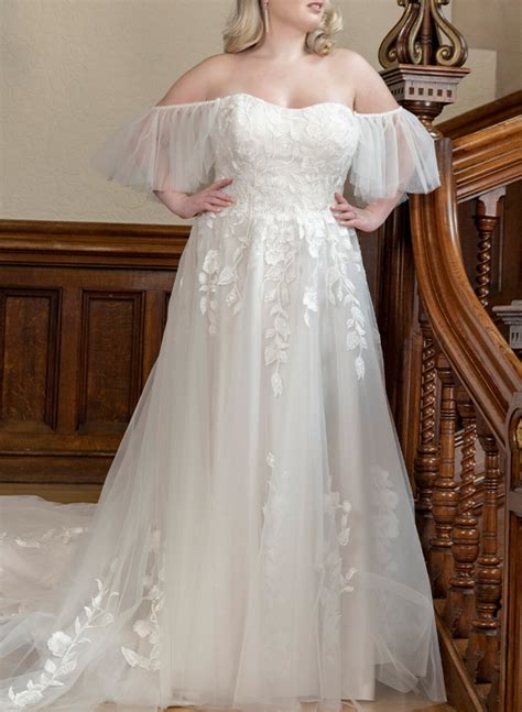 A Line Tulle Plus Size Wedding Dress With Appliques Lace Missacc