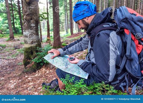 Tourist With Map And Compass Stock Image Image Of Navigation Adult