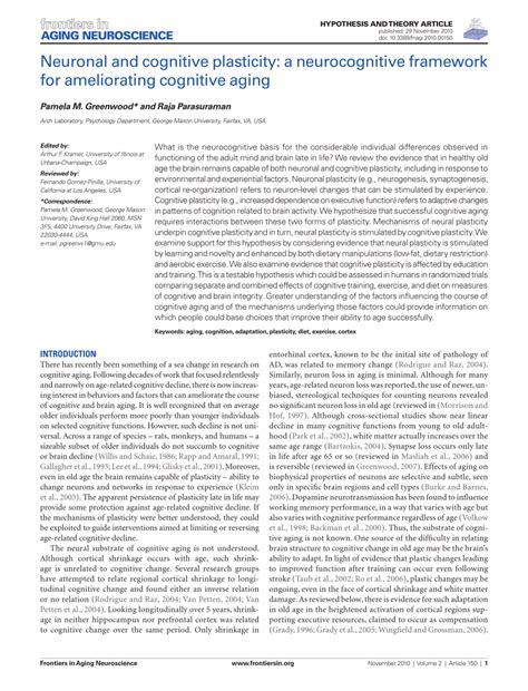 PDF Neuronal And Cognitive Plasticity A Neurocognitive Framework For