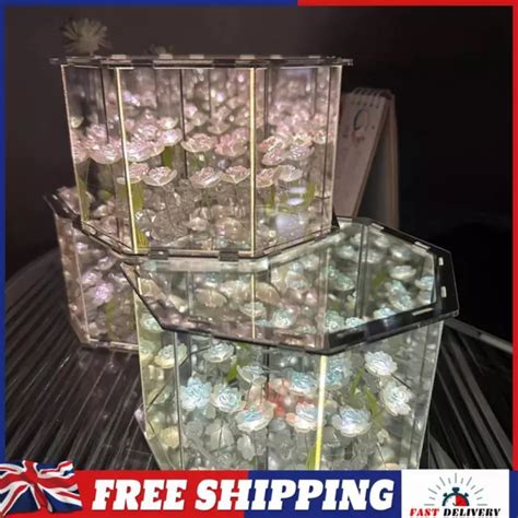 DIY LED TULIP ROSE Mirror Night Light Simulation Flower Cube Lamp