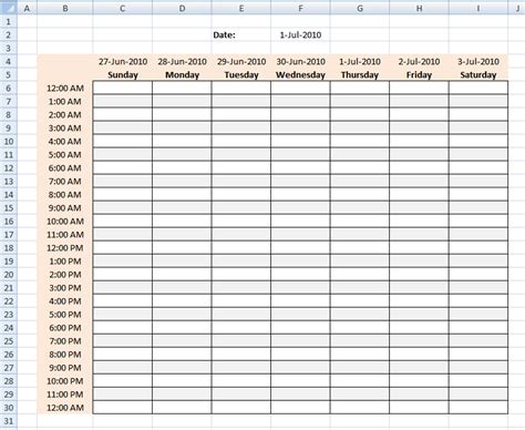 Hourly Schedule Excel Template