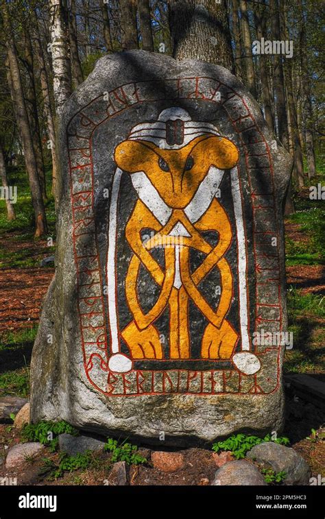 Viking Rune Stone Runic Inscriptions On The Runestone Borre Norway