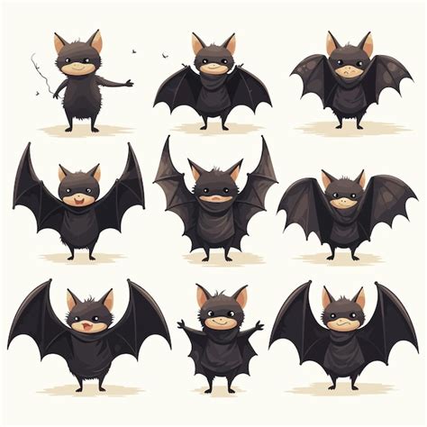 Premium Vector Set Of Funny Halloween Bats In Different Poses