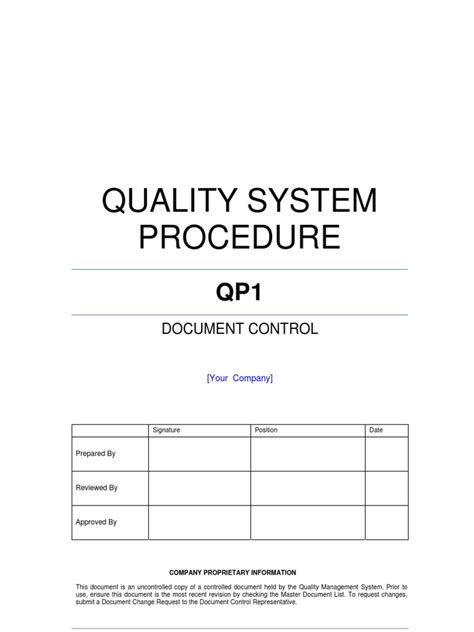 Document Control Procedure Example Document Specification