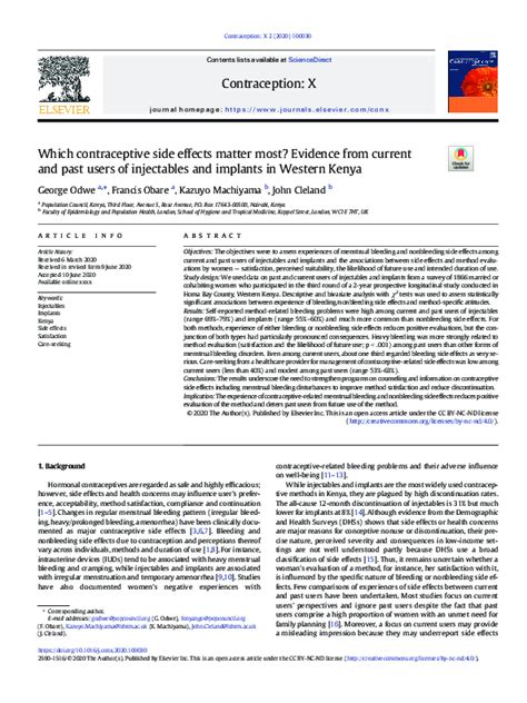 Pdf Which Contraceptive Side Effects Matter Most Evidence From