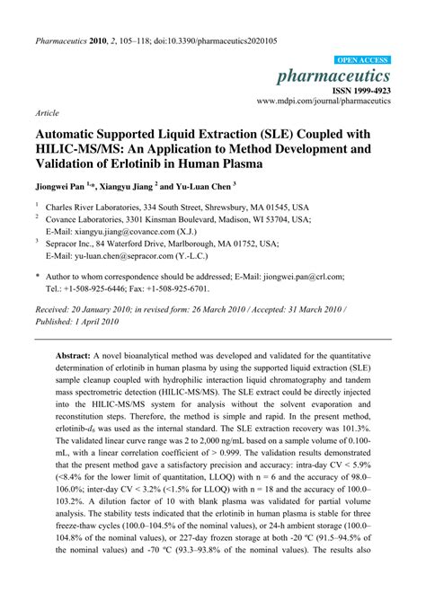 Pdf Automatic Supported Liquid Extraction Sle Coupled With Hilic Ms Ms An Application To