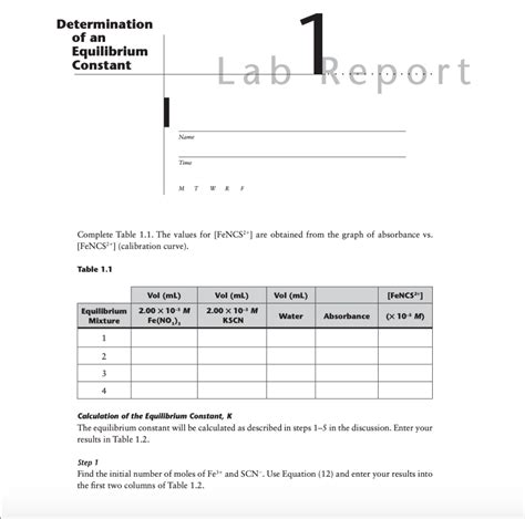 Determination Of An Equilibrium Constant Lab Report Chegg