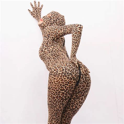 Linvme Unisex Lycra Sexy Leopard Zentai Unitard Open Eyes Mouth Full