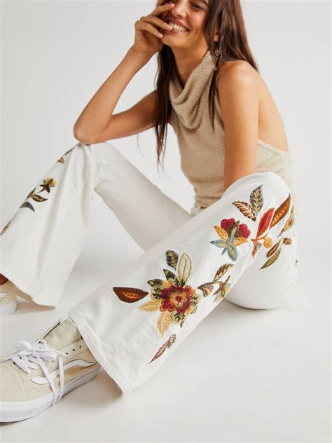 Free People Driftwood Farrah Embroidered Cord Flare Jeans In White Lyst