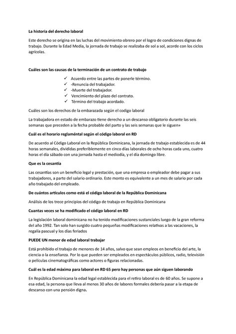 La Historia Del Derecho Laboral Tarea La Historia Del Derecho Laboral