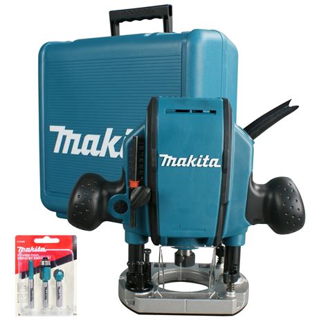 Makita Rp0900x 14 Plunge Router With Straight Guide And Router Bits In