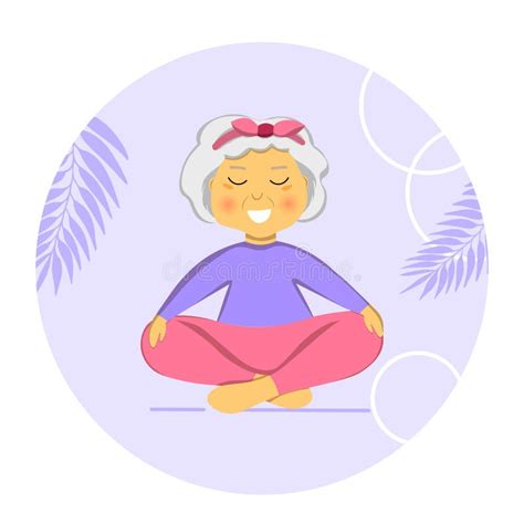 Sporty Granny Does Yoga Old Person Vector Colorful Cartoon Illustration Senior Woman In Pose