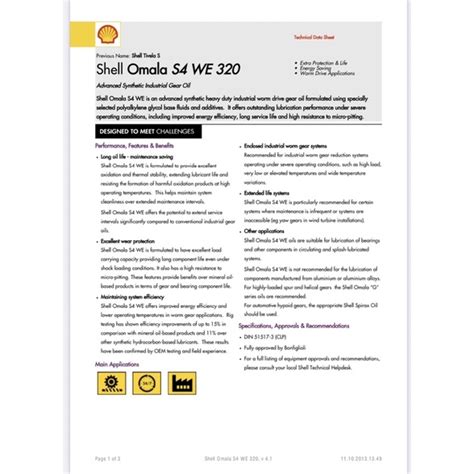 Shell Omala 320 Data Sheet Pdf Gear Materials 59 Off
