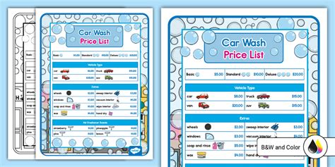 Car Wash Dramatic Play Price List Sign Twinkl