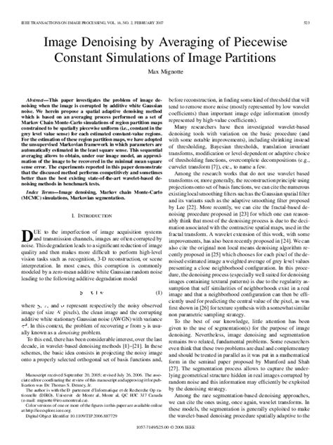 Pdf Image Denoising By Averaging Of Piecewise Constant Simulations Of Image Partitions
