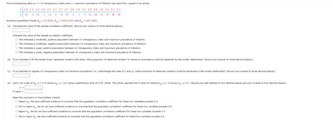 Solved He Accompanying Data On X Uv Transparency Index And