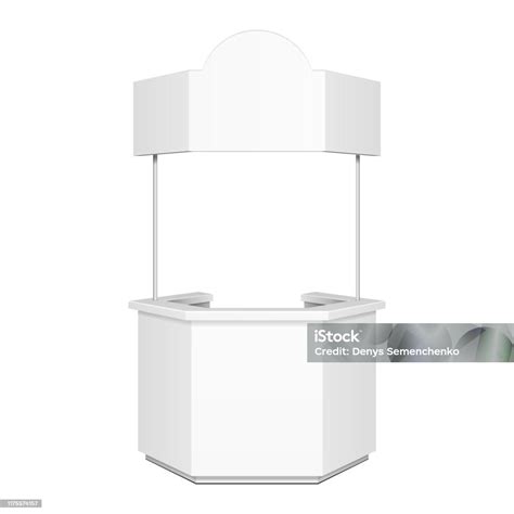 육각형 Pos Poi 빈 빈 소매 스탠드 실속 바 캐노피 배너와 디스플레이 흰색 배경 격리 디자인에 사용할 수 있는 템플릿을 모의 합니다 제품 광고 벡터 Eps10 3차원