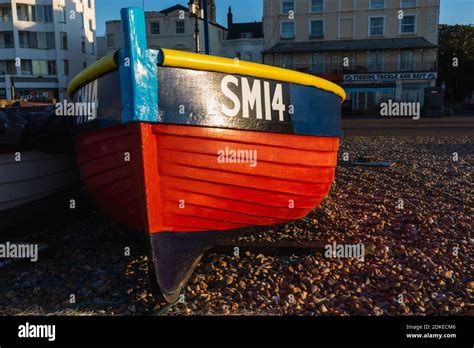 England West Sussex Worthing Worthing Beach And Fishing Boat Stock