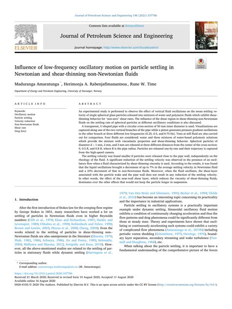Pdf Influence Of Low Frequency Oscillatory Motion On Particle Settling In Newtonian And Shear