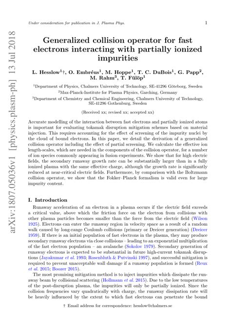 Pdf Generalized Collision Operator For Fast Electrons Interacting