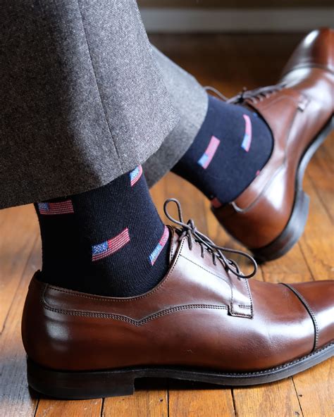 American Flag Navy Merino Wool Over The Calf Dress Socks Mens Dress