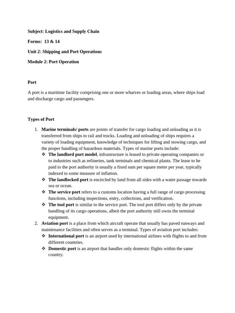 Logistics Module 2 Pdf Port Cargo