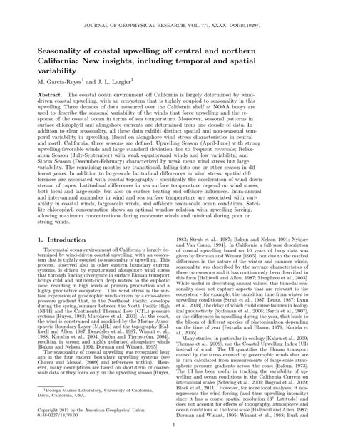 Pdf Seasonality Of Coastal Upwelling Off Central And Northern