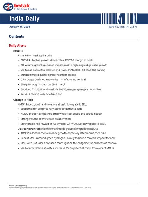 Kotak Daily 18 Jan 24 Pdf Private Sector Financial Economics