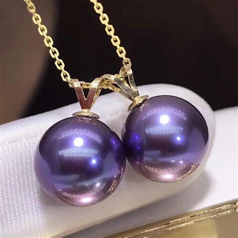 괜 찮 아 요 보석 18k 골드 자연 바다 보라색 진주 11 12mm 펜 던 트 목걸이 여성을위한 괜 찮 아 요 진주 펜 던 트