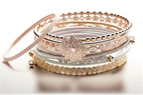 Premium Ai Image Stack Of Delicate Bracelets On White Background