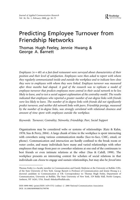Pdf Predicting Employee Turnover From Friendship Networks