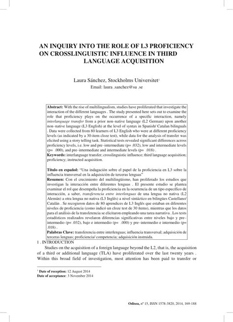 Pdf An Inquiry Into The Role Of L3 Proficiency On Crosslinguistic