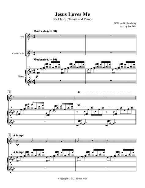 Jesus Loves Me For Flute Clarinet And Piano Arr Ian Wei By William