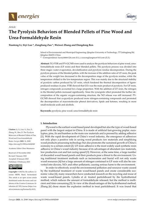 Pdf The Pyrolysis Behaviors Of Blended Pellets Of Pine Wood And Urea