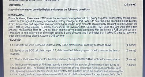 Solved QUESTION 1 20 Marks Study The Information Provided Chegg