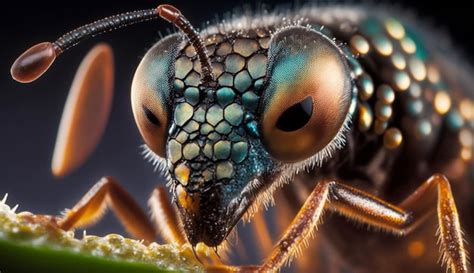 Premium Photo A Close Up Of A Bug S Face With A Green Leaf On It