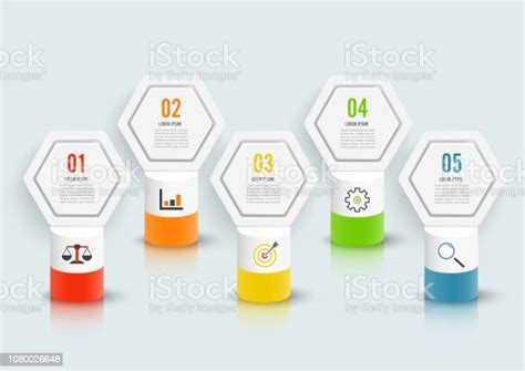 벡터 일러스트 레이 션 육각 Infographics 5 옵션입니다 안내 책자 비즈니스 웹 디자인 템플릿입니다 0명에 대한 스톡