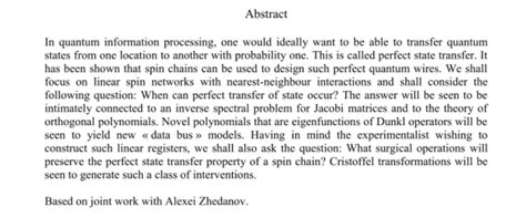 Perfect Quantum Wires And Orthogonal Polynomials Department Of Mathematics
