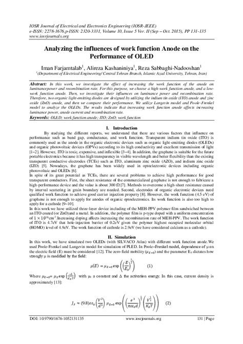 Pdf Analyzing The Influences Of Work Function Anode On The