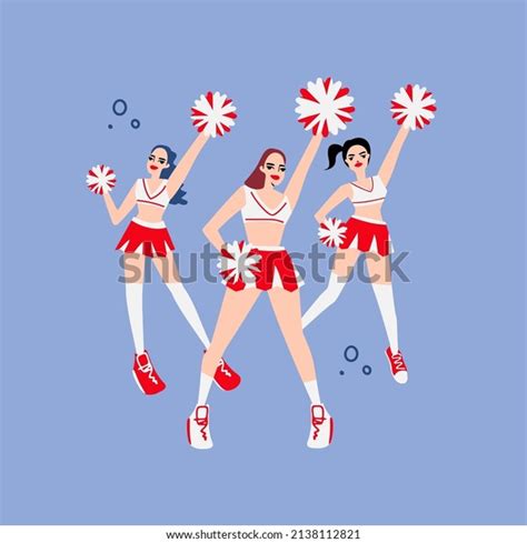 Cheerleaders Flat Hand Drawn Illustration Athletic Stock Vector