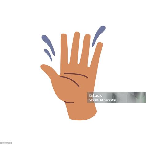 손바닥과 손가락을 흔들며 인사하거나 작별 인사를하는 손 제스처 비언어적 인 의사 소통 환영 또는 작별 인사 표시 플랫 만화 플랫 스타일의 벡터 5에 대한 스톡 벡터 아트 및