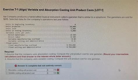 Solved Exercise 7 1 Algo Variable And Absorption Costing