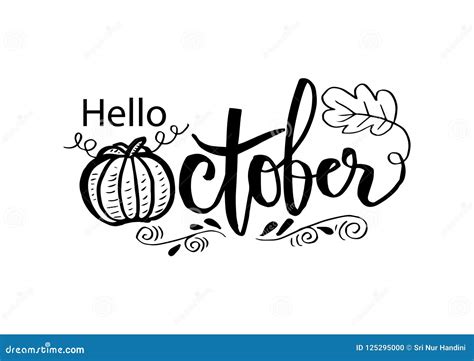 Hello October Typographic Design Calligraphy Vector Illustration