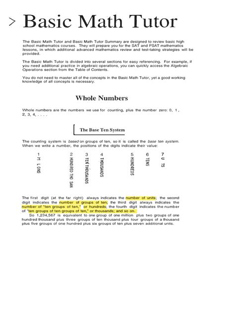 Exercise 1 Whole Numbers Pdf Numbers Integer