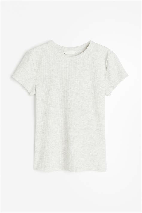 Ribbed T Shirt Light Gray Melange Ladies Handm Us