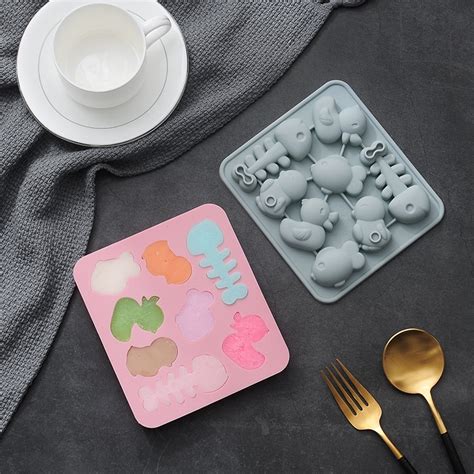 뚜껑 보완 식품 치즈 젤리 초콜릿 곰팡이 파란색와 2 개 만화 실리콘 얼음 상자